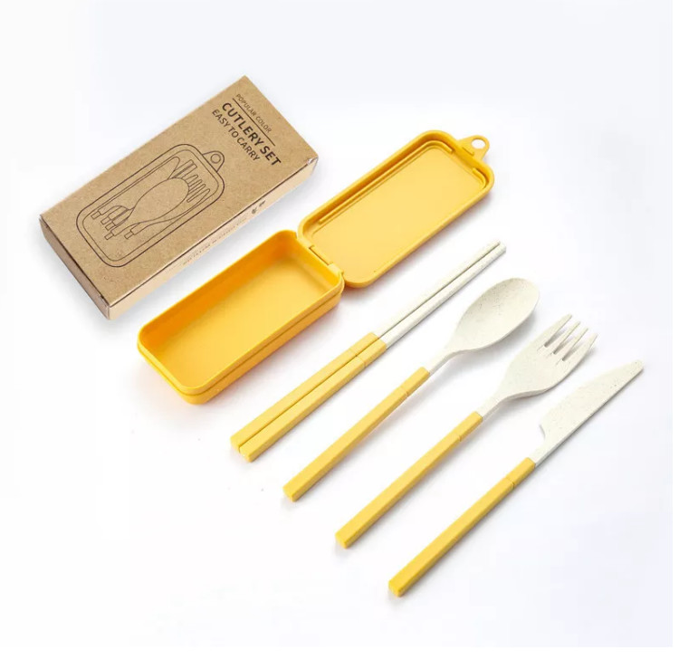 3 Piece Dinner Set Packaging Box Travel With Folding Chopsticks Spork ...